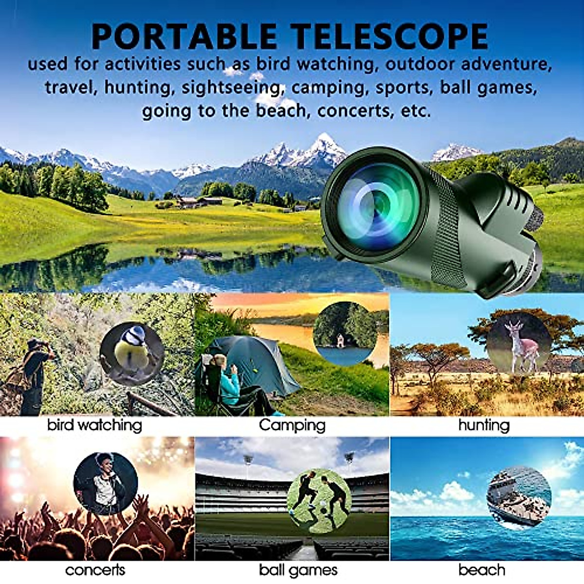 80x100 Monocular-Telescope High Powered Monocular for Adults Monocular for Smartphone Adapter Monocular Telescope Hunting Wildlife Bird Watching Travel Camping Hiking