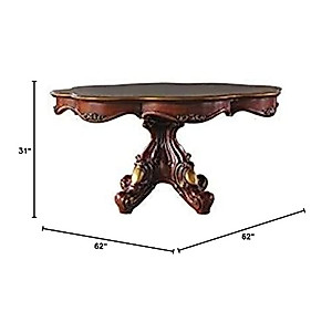 Acme Furniture Round Dining Table with 4-Scrolled Legs, Cherry Oak