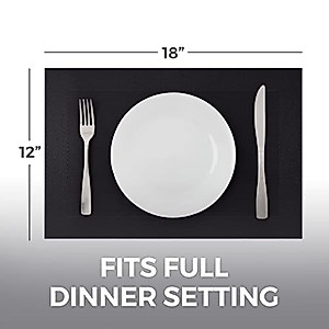 Home Genie Placemat Set of 4 Protect Surface Heat and Stain Resistant Dinner Mats, Wipeable Food Grade Place Mats, Woven Vinyl Plates for Kitchen, Dining Room Table Décor Accessories 18”x12” Black