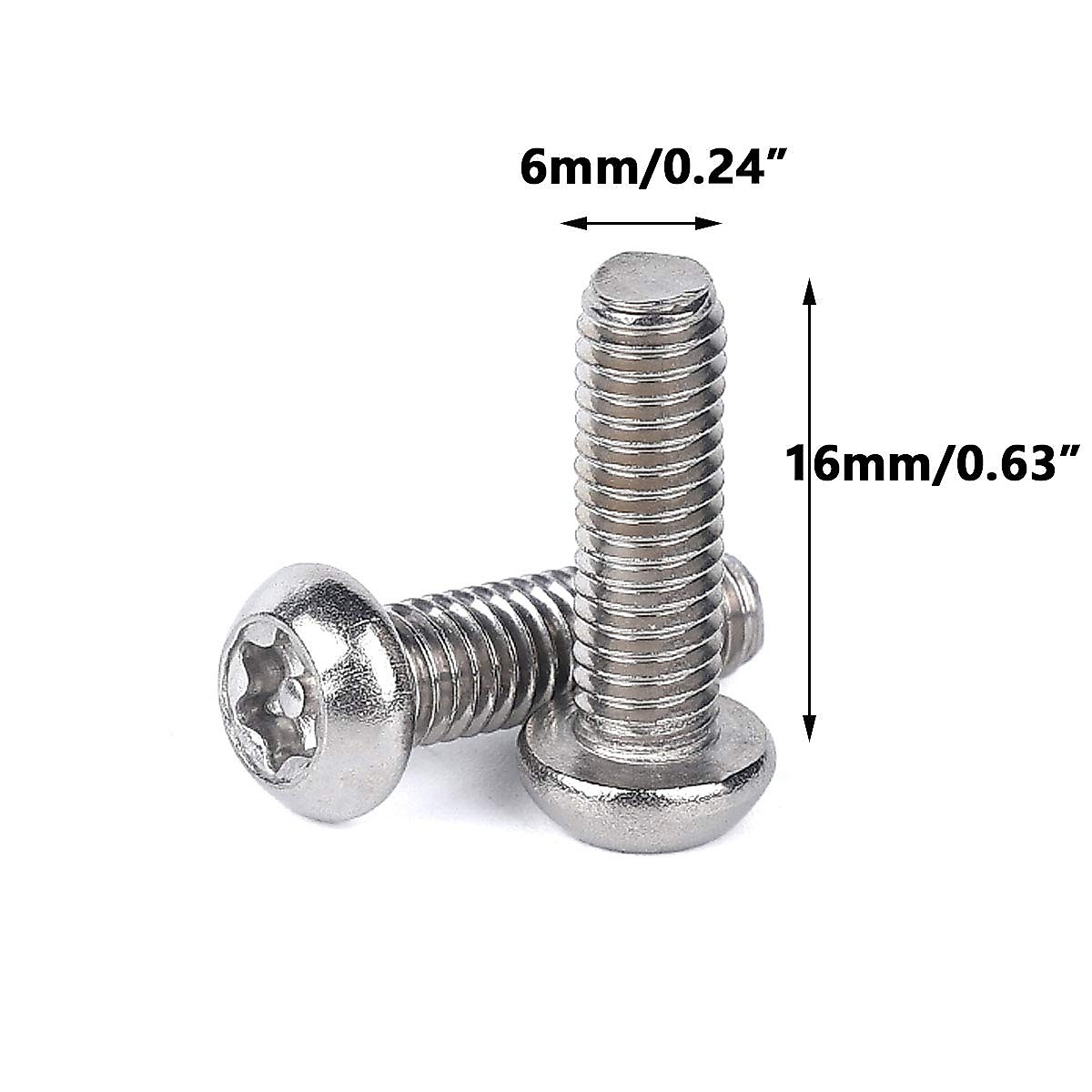 M6x16mm Stainless Steel Button Head Torx Security Anti Theft Screws（20Pcs）