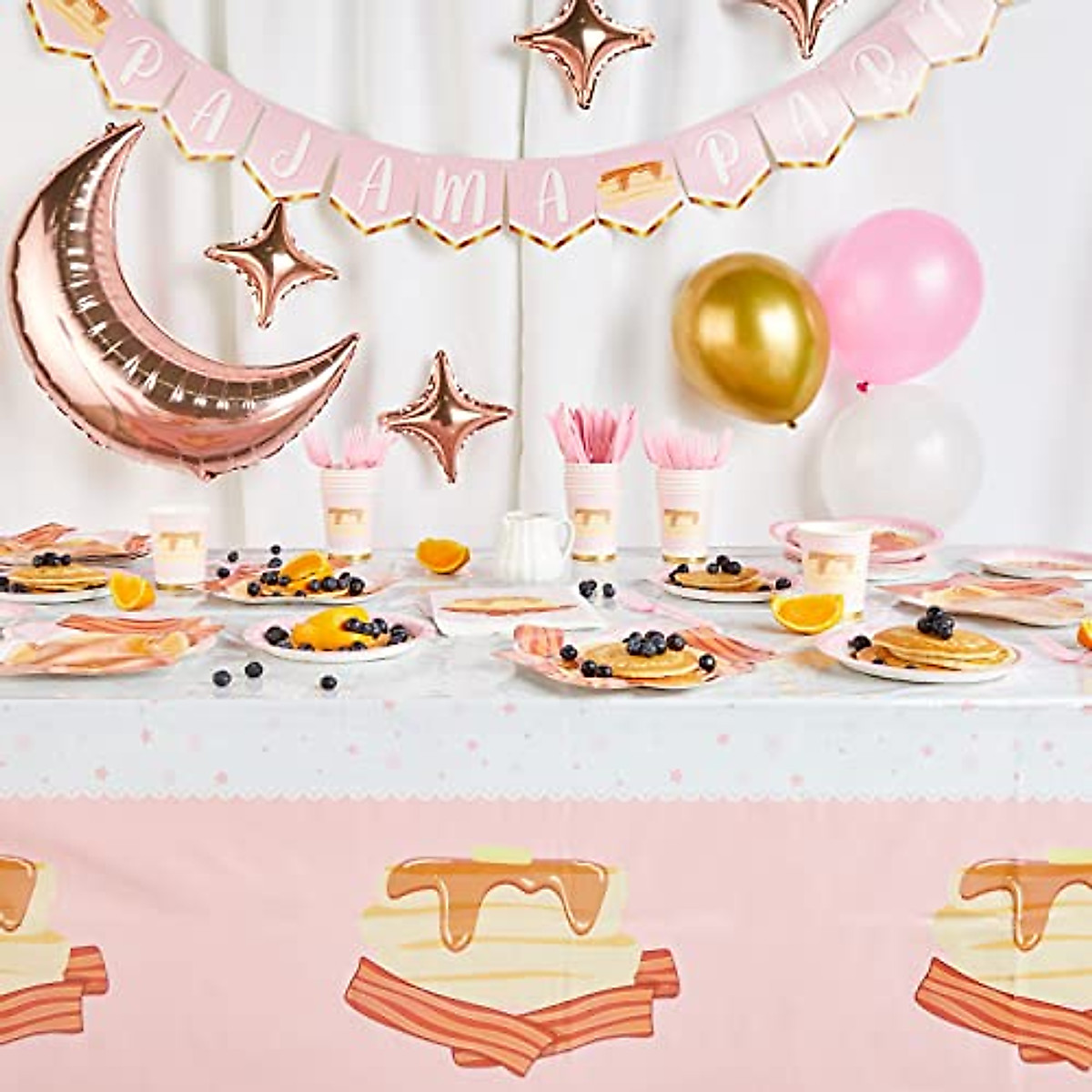 3 Pack Pancake Tablecloth, Pink Table Covers for Brunch and Pajamas Party Decorations (54 x 108 inch)