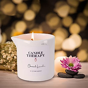 Candle Therapy Massage Oil Candles with Spout, 8.1 oz Natural Moisturizing Lotion Candle for Relaxing Body Candle, Low Temp Massaging Candle (Lavender Chamomile)