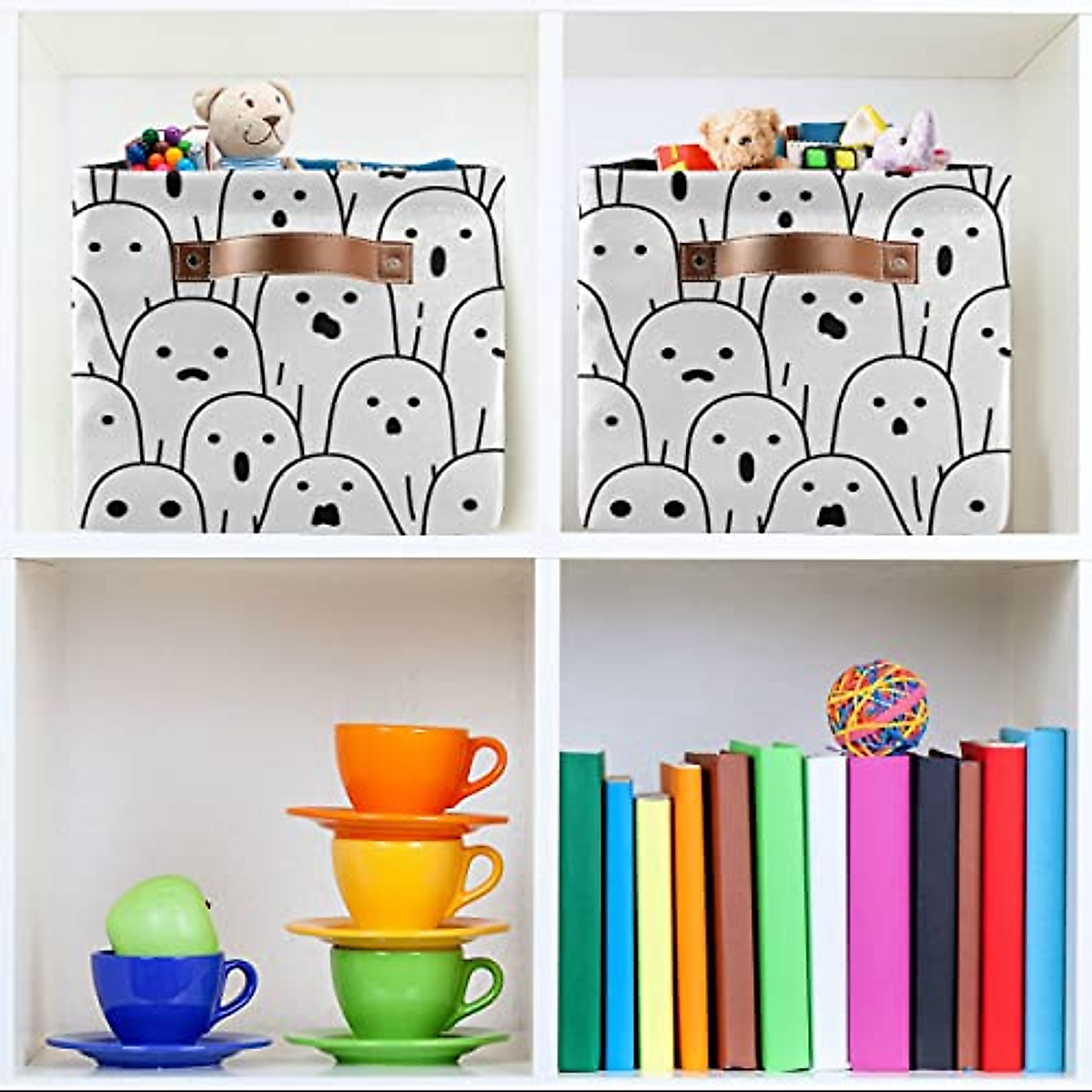xigua Halloween Ghost Storage Basket Durable Canvas Storage Bins with Handles Large Collapsible Storage Bins Boxes for Shelves,Home Office,Toys,Closet & Laundry- 199PCS