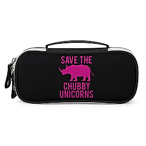 Save The Chubby Unicorns PU Leather Pen Pencil Bag Organizer Portable Makeup Carry Case Storage Handbag