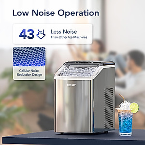 KOVIET Nugget Ice Makers Countertop, Soft Pebble Ice Machine, Chewable Crushed Pellet Ice 42lbs/Day, Self-Cleaning Drainpipe Ice Maker for Party, Home, Kitchen, Bar, Office, Silver Gray