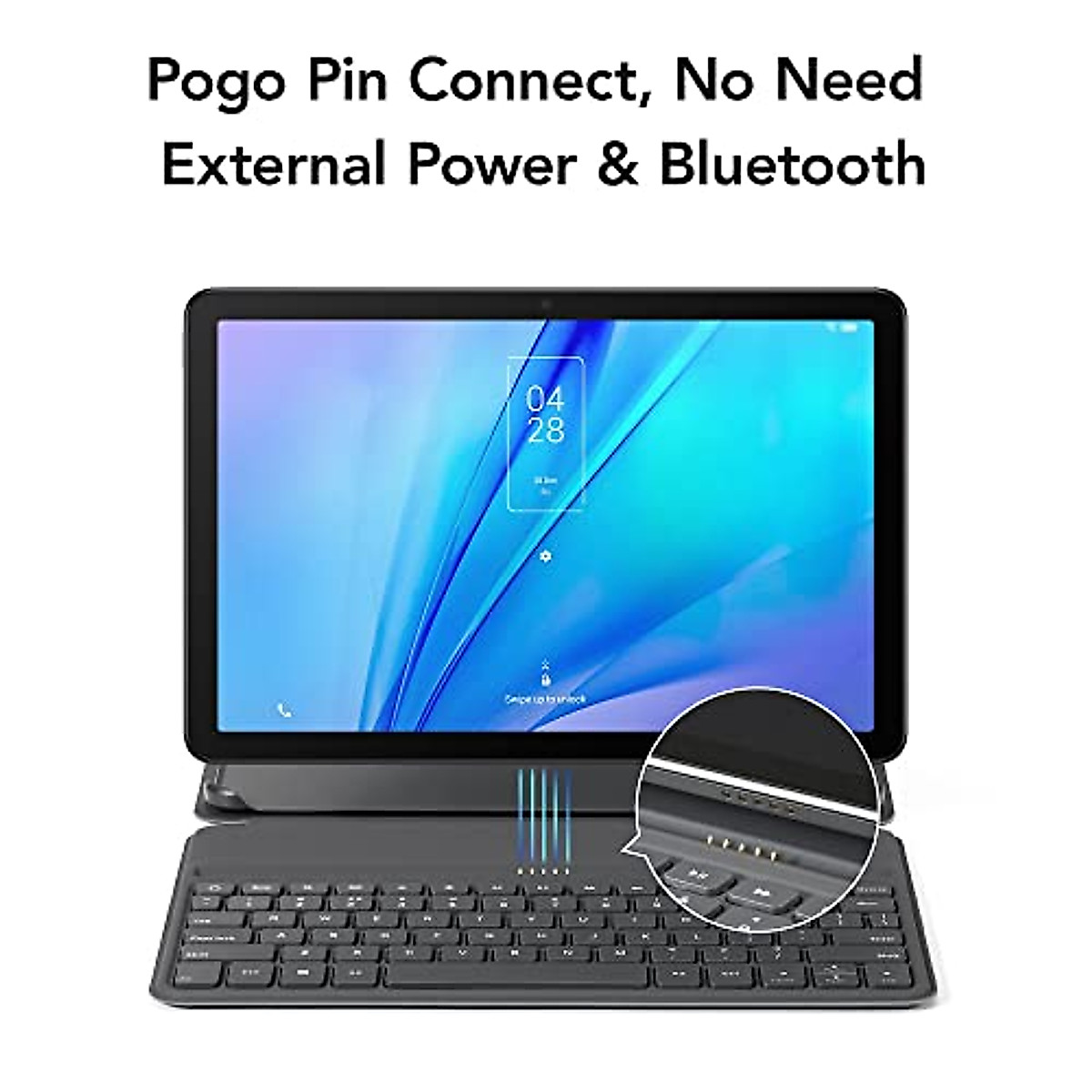 TCL Keyboard Case TAB 10s-Suitable and Stable Kickstand-Detachable Wireless Type Cover-Pogo Pin Connect, No Need External Power-Android Keyboard- Gray Case