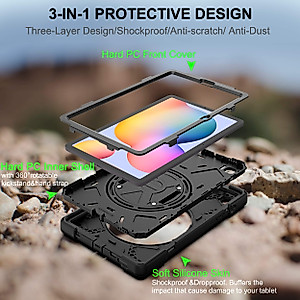 BRAECN for Galaxy Tab S6 Lite Case 2024/2020/2022,Heavy Duty Rugged Shockproof Case with Hand Strap, Shoulder Strap, Kickstand, S Pen Holder for Samsung Tab S6 Lite 10.4 Inch Tablet SM-P610 -Black