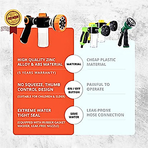 Detail Bright-Premium High Pressure Hose Nozzle-Hose Sprayer with Bottle-Car Wash Foam Gun-Dog Attachment-Garden Nozzle-8 Spray Pattern-Dog Bath-Car Cleaning-Gardening-5 Years, Orange Bezel