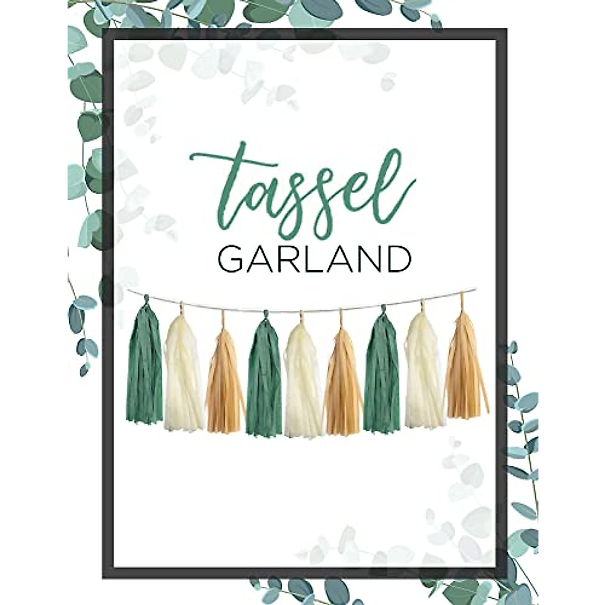 3 Pack Eucalyptus Sage Green Kraft Tan Brown Ivory Tissue Tassel Banner Garland Neutral Sage Baby Shower Boho Wedding Bridal Shower Birthday Party Backdrop Photo Prop Decoration