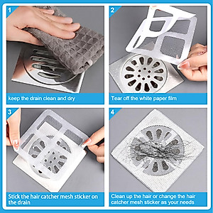 Qoosea 50 Pack Disposable Shower Drain Hair Catcher Shower Drain Cover Hair Catcher Mesh Stickers for Bathroom Washbasin Bathtub Kitchen Sink for Human and Pet Hair