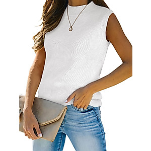 ANRABESS Womens Summer Sleeveless Tops Casual Mock Neck Loose Fit Knit Lightweight Sweater Pullover Top White-XL