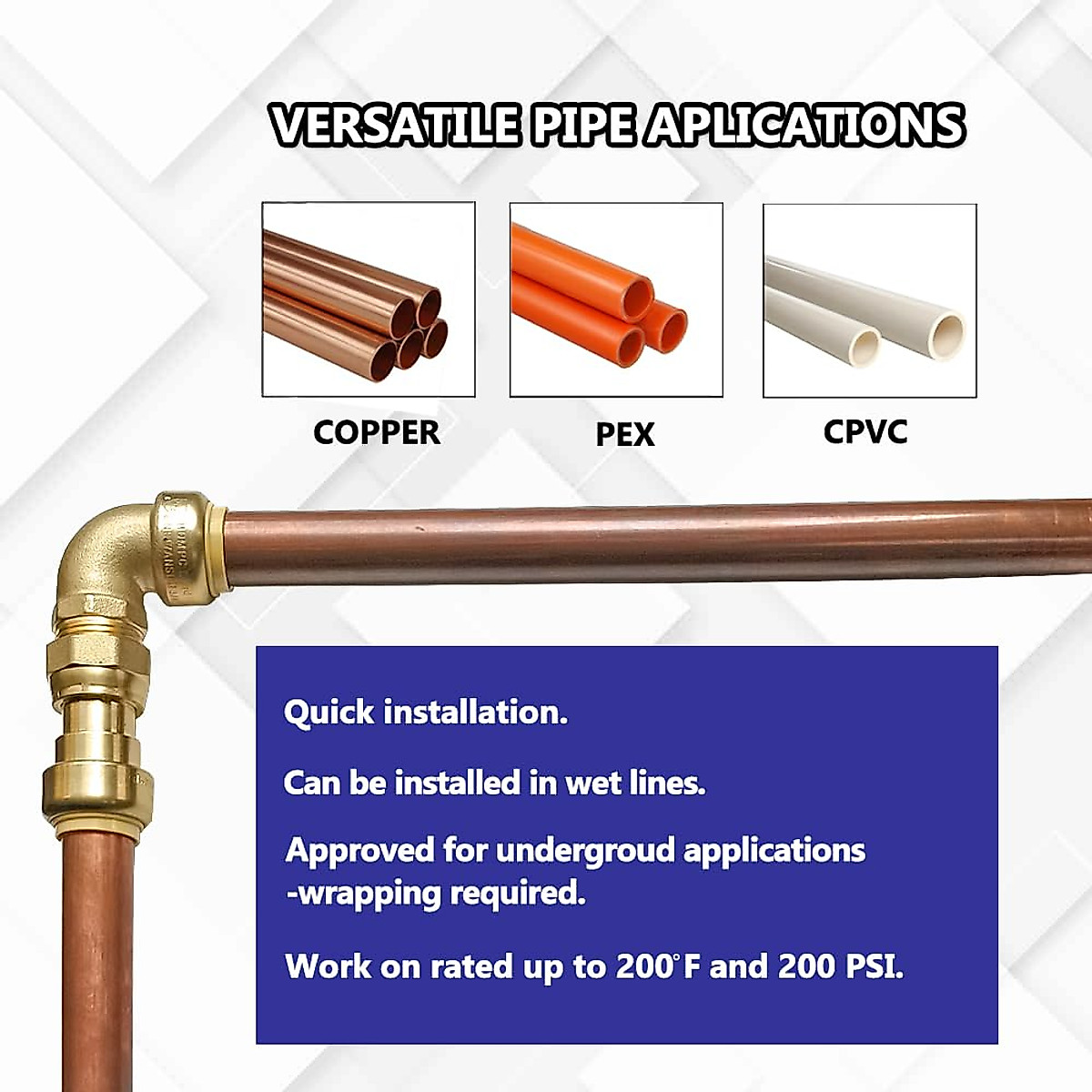 HQMPC 3/4" PEX Fittings No Lead Male PushFit Elbow 90-Degree - 6pcs 3/4" 90 Degree Elbow Push-to-Connect Plumbing Fitting for Copper, PEX, CPVC