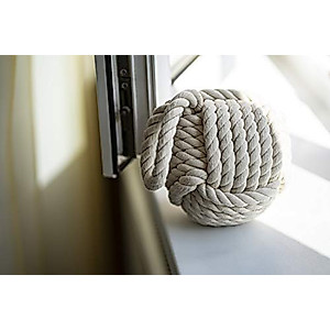 Golant Rope Knot Doorstop Nautical Large Heavy Decorative Stopper Cream Cotton Yarn Monkey Fist with Handle Interior Sailors Maritime Ocean Beachy Navy Wedge Bookend Door Stop
