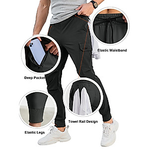 Comdecevis Men's Cargo Jogger Pants Stretch Sweatpants Slim Fit Tactical Pants with Zipper Pockets Casual Trousers Dark Gray Medium