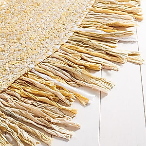 Safavieh Braided Collection Area Rug - 4' x 6' Oval, Beige, Handmade Boho Fringe Reversible Cotton, Ideal for High Traffic Areas in Living Room, Bedroom (BRD451B)