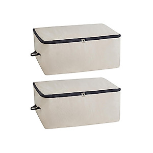Canvas Storage Bags for Comforters and Blankets - X-Large Zippered Storage Bags for Blankets, Comforters, and Clothes - Easy Storage Under Bed, 100% Cotton, Breathable with Carrying Straps (2 Bags)