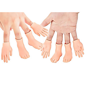 DR DINGUS Finger Hand & Feet Puppets - 4 Hands, 4 Feet, 4 Handles - Premium Rubber Little Tiny Finger Hands – Fun and Realistic Design – Ideal Gag Present