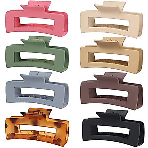 LUNROUG 8 Pcs Large Hair Claw Clips 4.1" Non-slip Big Square Matte Hair Claw Clips for Women Girls, Strong Hold Banana Clips for Thick Thin Hair