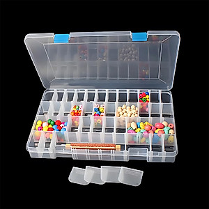 24 Grids Clear Plastic Organizer Box with Adjustable Dividers, Large Bead Storage Box, Craft Storage Container for Art DIY, Crafts Jewelry, Rock Collection, Fishing Tackles, 2 Pack