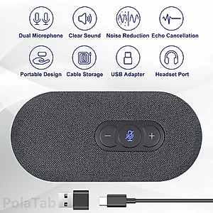 USB Speakerphone, Conference Computer Speaker with Microphone for Virtual Meetings, 360° Voice Pickup, Echo CancellationNoise Reduction, Plug and Play, Compatible with Zoom, Teams, Skype and more