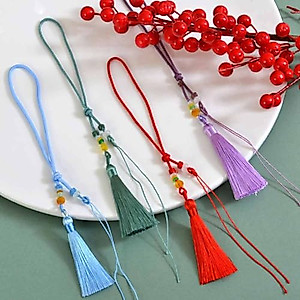 SHTGOI 5 pcs Chinese Tassel Pendant Silk Tassel Pendant with Jade and Beeswax Handmade Colorful Beads Tassels for Bookmarks Tassels Keychains Car Pendant Jujube Red