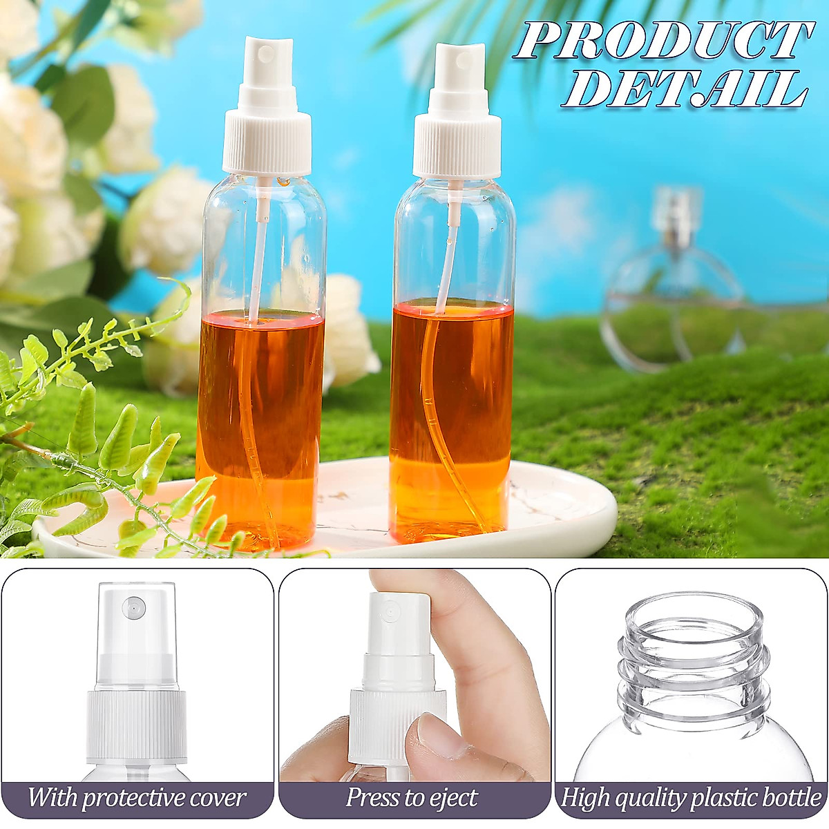 Nuogo 90 Pack Plastic Spray Bottles 4 Oz Reusable Mini Perfume Refillable Bottle Travel Size Mist Bottle Sprayer Empty Bottle for Essential Oil(Clear)