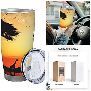 Giraffe Sunset Tumbler with Lid and Straw 20oz Stainless Steel Car Cup for Hot and Cold Drinks, Double Wall Insulated Travel Coffee Mug Reusable Drink Thermos Cup Birthday Gifts