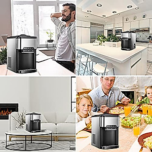 Water Dispenser for 5 Gallon Bottle, Top Loading Water Cooler with Built-in Ice Maker, Ice, Cold & Hot,12 Cubes/8Mins,Child-Safety Lock, LED Display,Stainless Steel