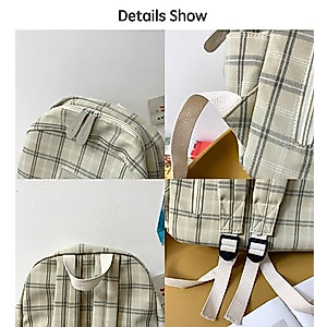 JHTPSLR Light Academia Aesthetic Backpack Plaid Preppy Backpack Teen Girls Book Bags Back to School Backpack Supplies (Beige)