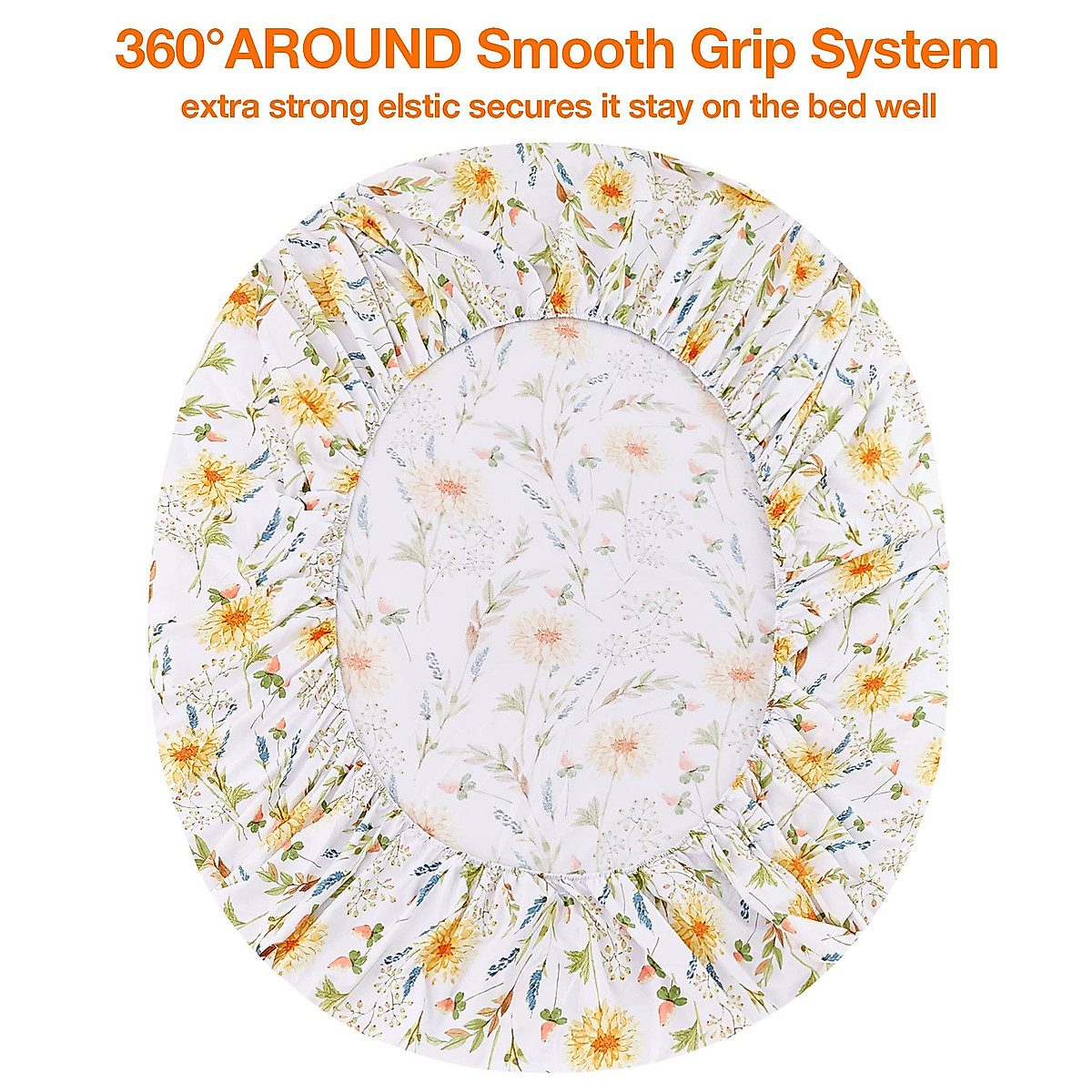 JSD Yellow Floral Printed Sheet Set Queen Size, 4 Piece Soft Botanical Spring Microfiber Bed Sheets Deep Pocket