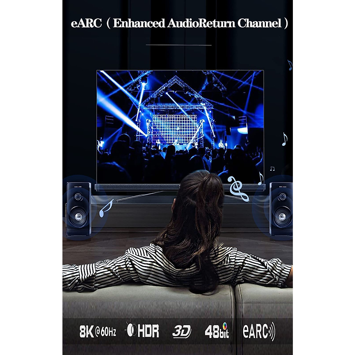 Soonsoonic HDMI 2.1 Cable 25 Ft 8K 48Gbps Ultra High Speed Cables & 8K@60Hz 4K@120Hz 144Hz eARC Dynamic HDR 3D HDCP2.2&2.3 HDMI Cord | for HDTV Monitor RTX 3090 Xbox Series X PS5 ect (7.6M)