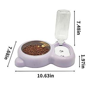 Kathson Double Dog Cat Bowls, Kitten Food and Water Bowl Set Stainless Steel Detachable Puppy Feeder and Automatic Water Dispenser Pet Feeder for Small Size Dog (Purple)