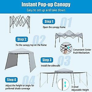 Tangkula 10x10 ft Pop Up Canopy with Dual Awnings, Outdoor Canopy Tent with Center Lock, 16 Stakes, 12 Ropes, Roller Bag, UPF50+ Easy Setup Instant Canopy with 2 Sidewalls for Camping, Patio, Market