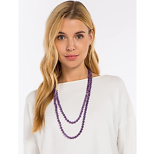 MGR MY GEMS ROCK! 60 Inch Polished Genuine Amethyst Stone Multi-layer Long Endless Infinity Beaded Necklace.