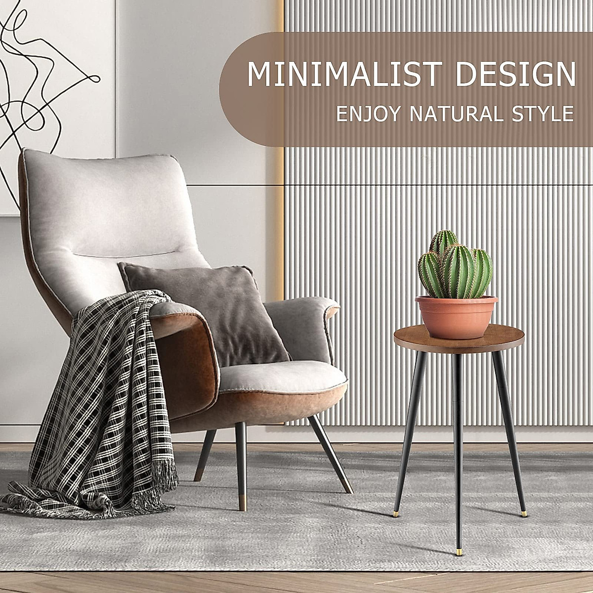 KINNARY Tall Plant Stand Indoor, Mid Century Wood Plant Stand Plant Table for Flower Pots, Heavy Duty Metal Plant Holder, Modern Home Decor Small Round Side End Table (11.8"x20")