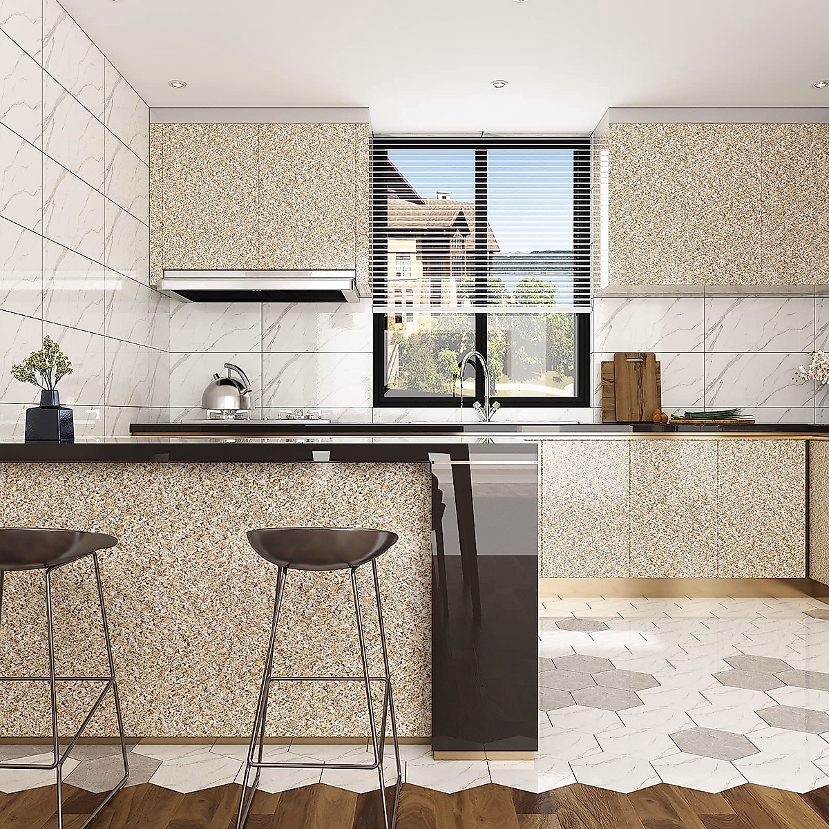 CHICHOME 472"x30" Granite Contact Paper Brown Terrazzo Contact Paper Peel and Stick Granite Countertops Marble Contact Paper Waterproof Self Adhesive Removable Vinyl for Bathroom Kitchen Countertop