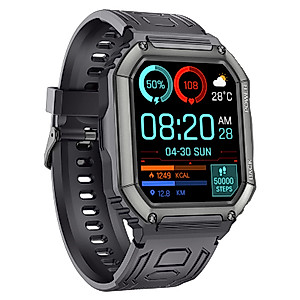 KR06 Sports Smart Watch 1.8 Inch Bluetooth Call Music Play Voice Assistant Health Monitor Multi Sports Modes Fitness Tracker (Black)