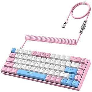 ZIYOU LANG RK-T8 Wired 65% Mechanical Gaming Keyboard with RGB LED Backlit Anti-ghosting TKL Mini 68 Key Custom Coiled C to A Cable Tactile Blue Switch for PS4 PS5 Xbox PC Mac Gamer(Pink/White/Blue)