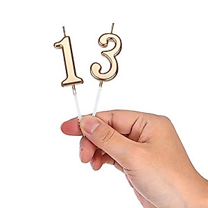 13th Birthday Candles Cake Number Candles Happy Birthday Cake Candles Topper Decoration for Birthday Wedding Anniversary Celebration Favor, Champagne Gold