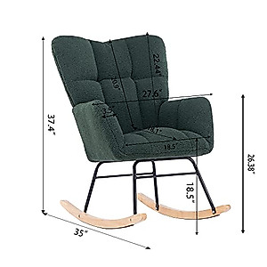 Krinana Teddy Fabric Nursery Rocking Chair, Rocker Armchair with Solid Wood Legs, Glider Chair Nursery with High Backrest for Living Room Apartment (Teddy Fabric,Green)