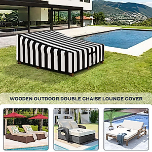 Hptmus Outdoor Double Wide Chaise Lounge Covers - Patio Chaise Lounge Covers Heavy Duty Waterproof Outdoor Patio Furniture Covers Lounge Chair Covers, 82"L x 57"W x 32"H(Black&White Stripe)