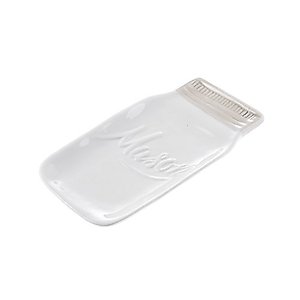 White Mason Jar Ceramic Spoon Rest for Stove Top - Stylish Cooking Spoon Holder for Kitchen Counter - Home Retro & Vintage Utensil Rest - Cute Ladle Holder & Kitchen Decor -Dishwasher & Microwave Safe