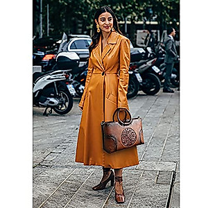 PU Handbag for Women,Vintage Design Embossed Totem Purse Organizer Top-Handle Satchel Handmade Medium Crossbody … (Brown)