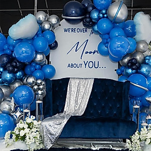 Blue Silver Balloons Set, 12 Inch Blue and Silver Balloons Dark Blue Party Balloons Metallic Blue Silver Latex Balloons Baby Blue Confetti Balloon for Birthday Graduations Baby Shower