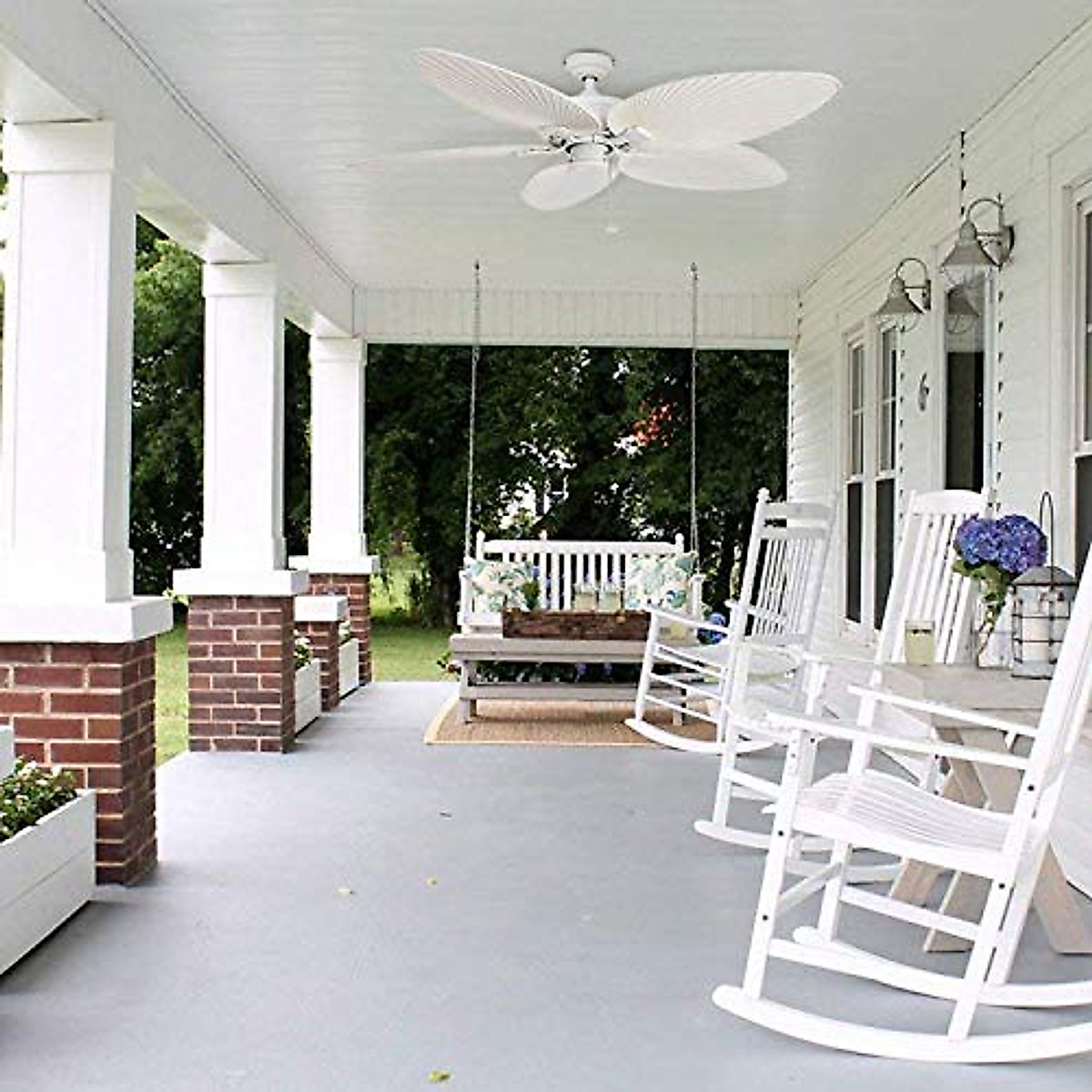 Honeywell Ceiling Fans Palm Island Tropical 52 Inch Ceiling Fan, Outdoor Ceiling Fan with Pull Chain, Tri-Mount 5 Palm Leaf Blade Design, ETL Wet Rated, White (50200-01)