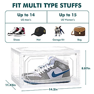 ELUCHANG Clear Shoe Storage Boxes, Large Plastic Stackable Shoe Organizer for Closet, Portable Foldable Shoe Box for Sneaker,Enterway, Under the Bed, Bathroom,Cabinet, Men, Women, Fit Up to US 14