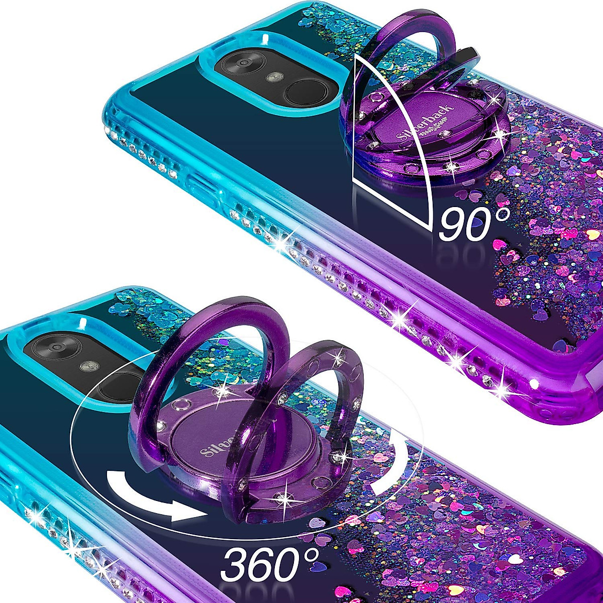 Silverback for LG Stylo 4 Case,LG Stylo 4 Plus Case,LG Q Stylus 4, Moving Liquid Holographic Sparkle Glitter Case with Stand, Bling Diamond Ring Slim Protective Case for LG Stylo 4 -Purple