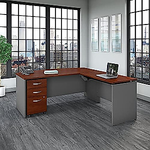 Bush Business Furniture Series C 72W x 36D 3 Position Bow Front Sit to Stand L Shaped Desk with Mobile File Cabinet in Hansen Cherry/Graphite Gray