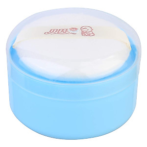 LEORX 1 Set Baby After-Bath Puff Box Portable Empty Body Powder Container Dispenser Case with Sifter and Powder Puffs for Home Travel Use (Blue)