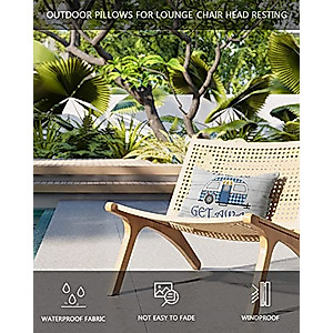 Recliner Head Pillow Ledge Loungers Chair Pillows with Insert Cute Blue Camper Summer Travel Rustic Wood Grain Lumbar Pillow with Adjustable Strap Outdoor Waterproof Patio Pillows, 2 PCS